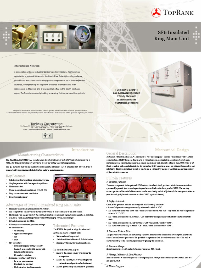 SF6 Insulated Ring Main Unit | PDF | Switch | Fuse (Electrical)