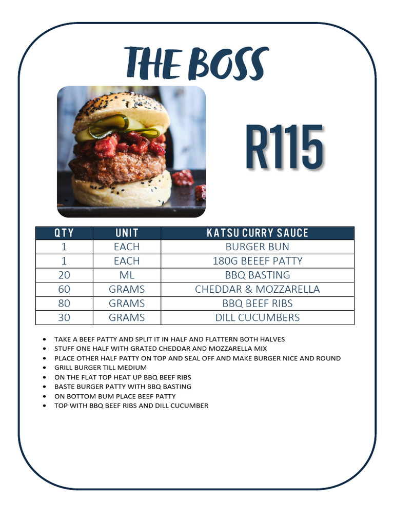 Boss Burger Nutrition and Recipe Guide | PDF
