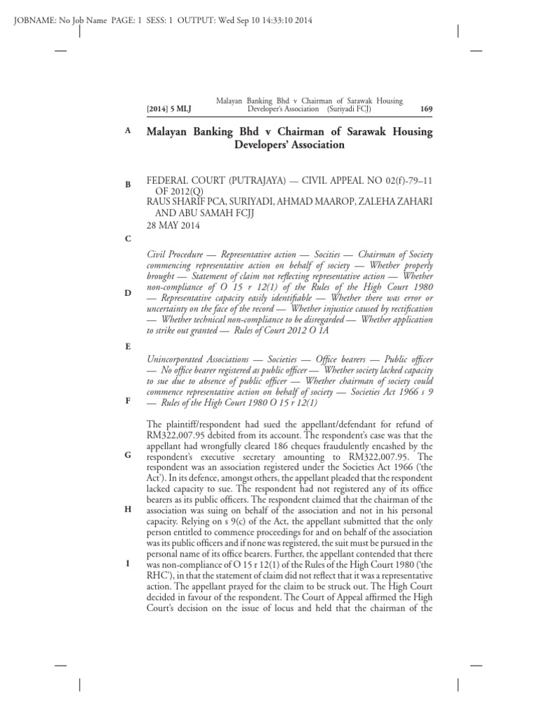 Malayan Banking BHD (2014) 5 MLJ 169 | PDF | Lawsuit | Appeal