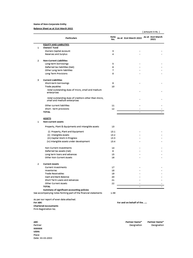 Non Corprate Balance Sheet Format | PDF | Expense | Income Statement