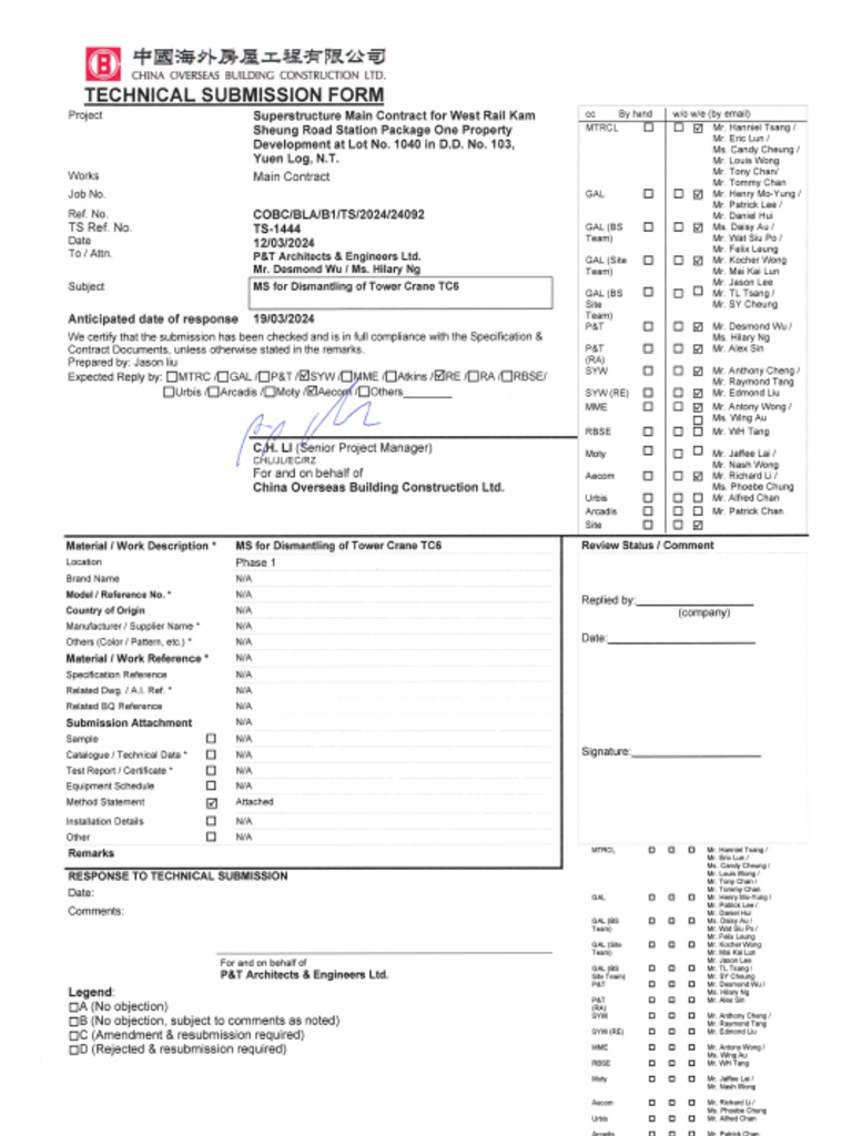 TS-1444 - (24092) - Method Statement For Dismantle of Tower Crane (TC6) | PDF