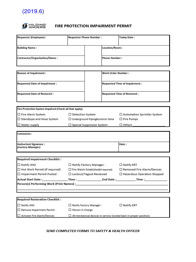 (2019.6) FIRE IMPAIRMENT PERMIT | PDF | Fire Sprinkler System | Safety