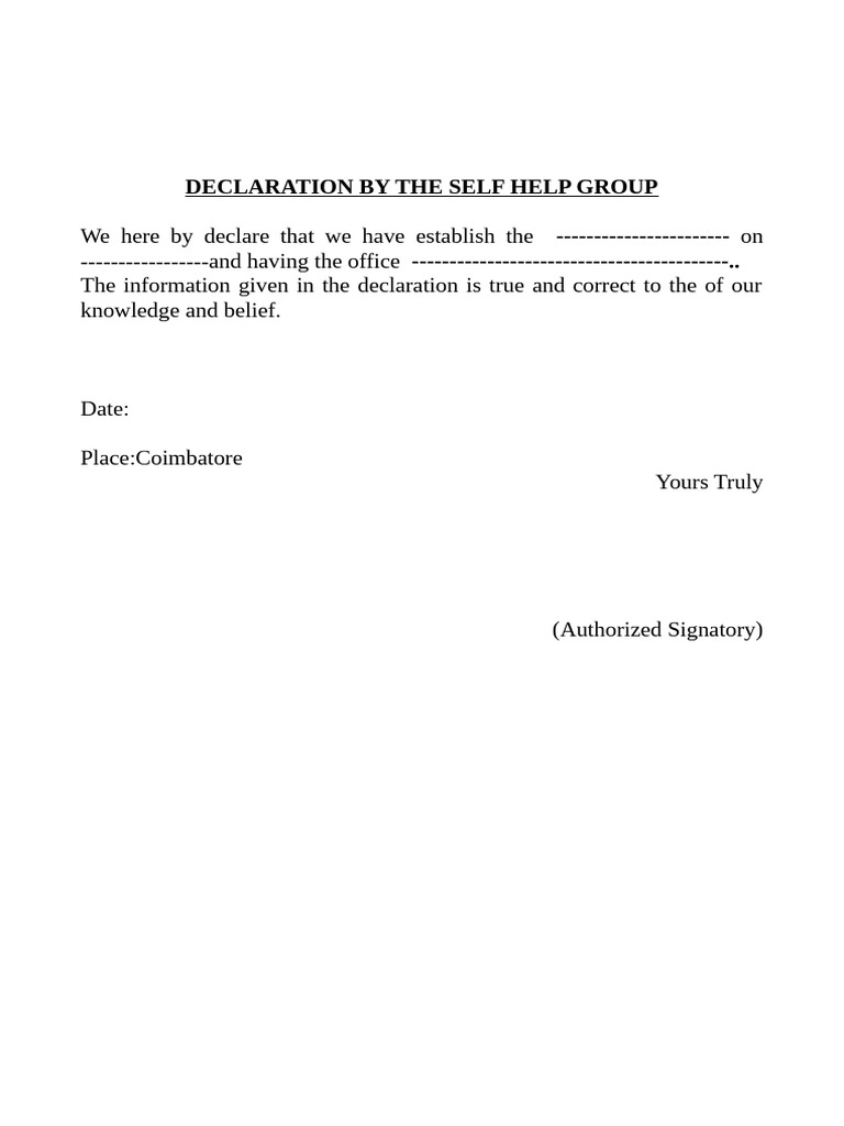 Self Help Group Declaration Form | PDF | Finance & Money Management | Law