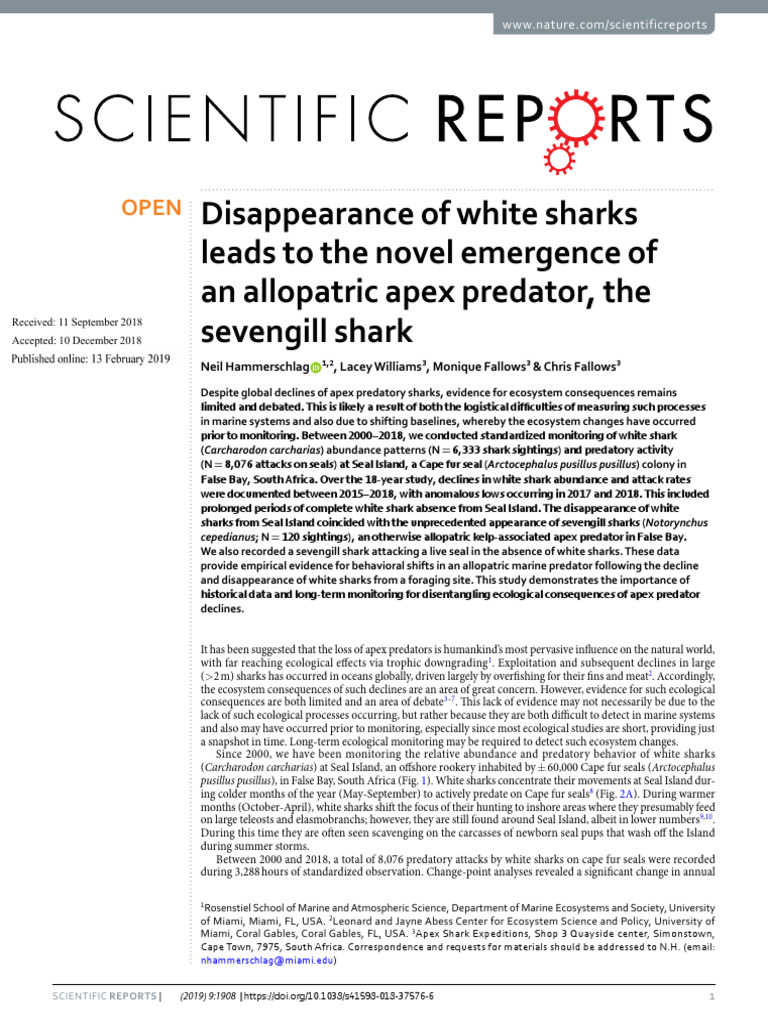 Hammerschlag Et Al-2019-Scientific Reports 1 | PDF | Great White Shark ...