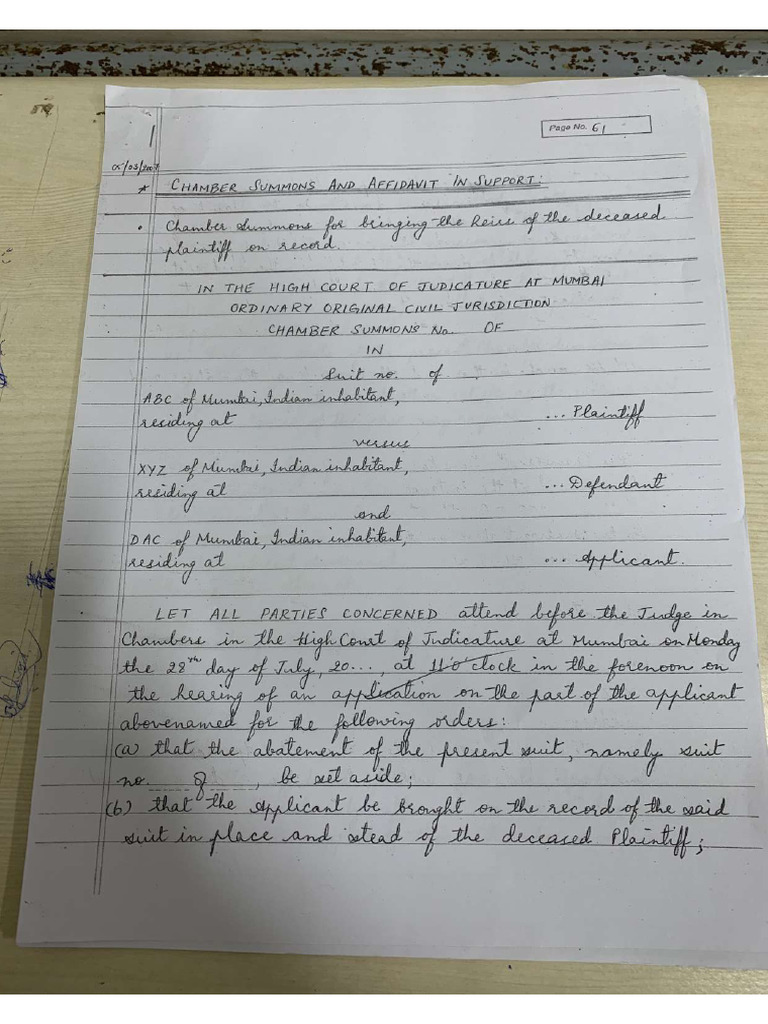 Chamber Summons and Affidavit in Support (Problem 3) | PDF