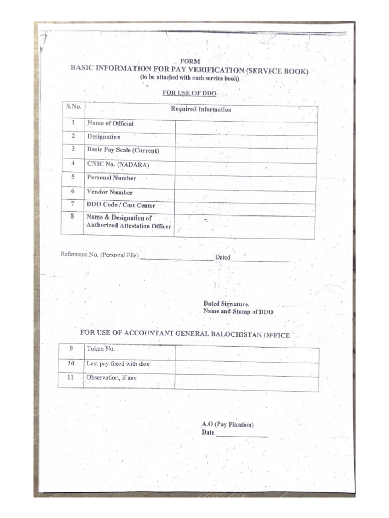 Basic Information For Pay Verification (Service Book) | PDF