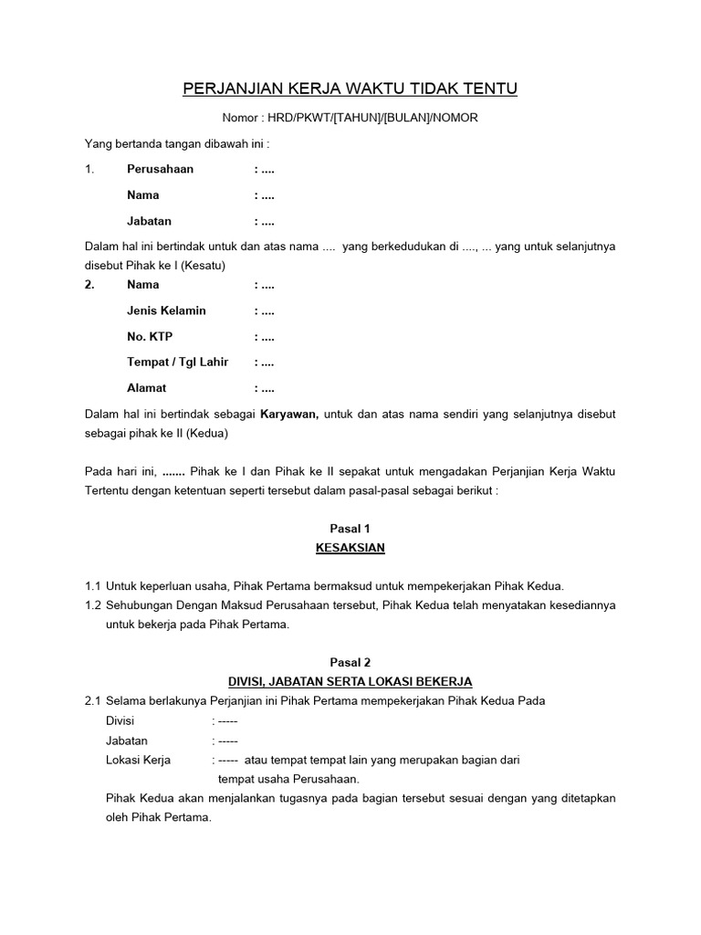 Perjanjian Kerja PKWTT | PDF