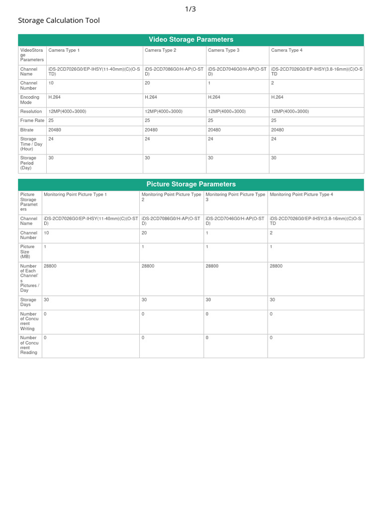 Hikvision Storage Calculation Tool | PDF | Electronics | Imaging