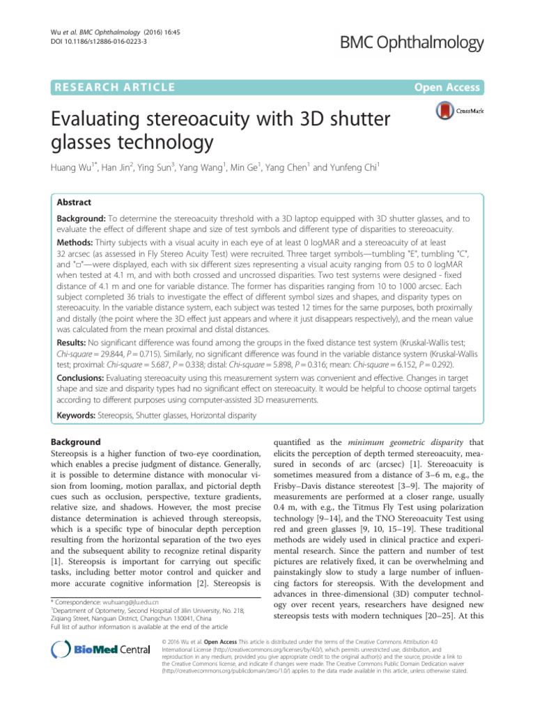 Evaluating Stereoacuity With 3D Shutter Glasses Technology | PDF ...