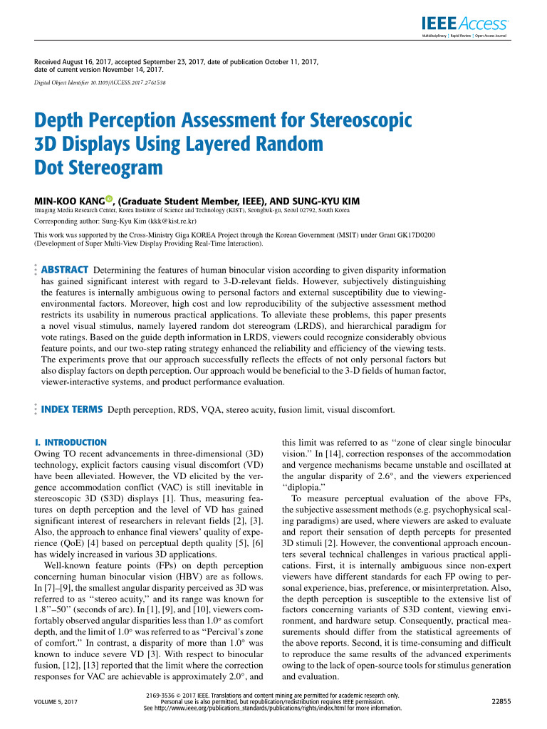 Depth Perception Assessment For Stereoscopic 3D Displays Using Layered Random Dot Stereogram | PDF