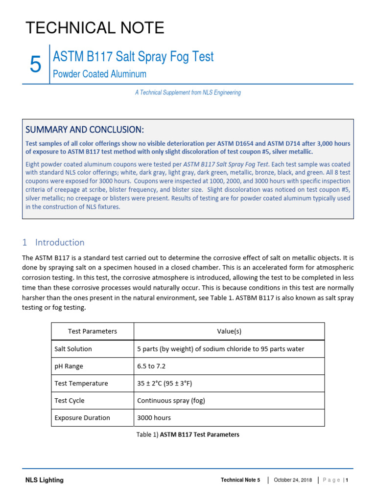 Technical Note 5 - ASTM B117 Salt Spray Fog Test - Powder Coated ...