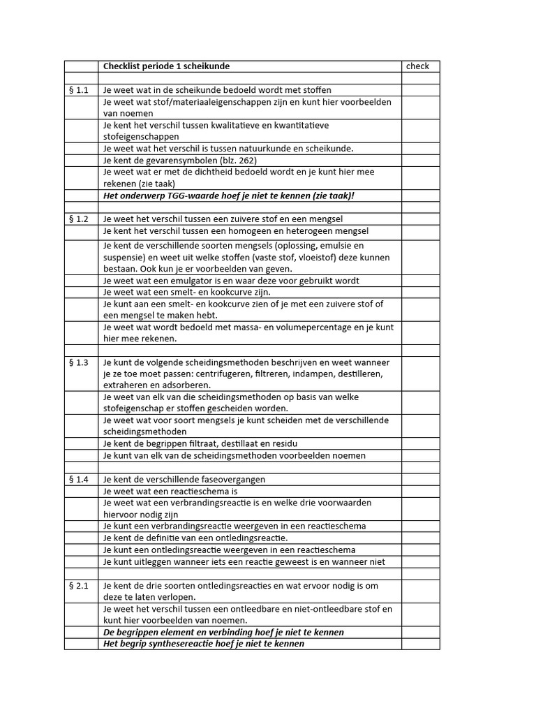 Checklist Leerdoelen Periode 1 | PDF