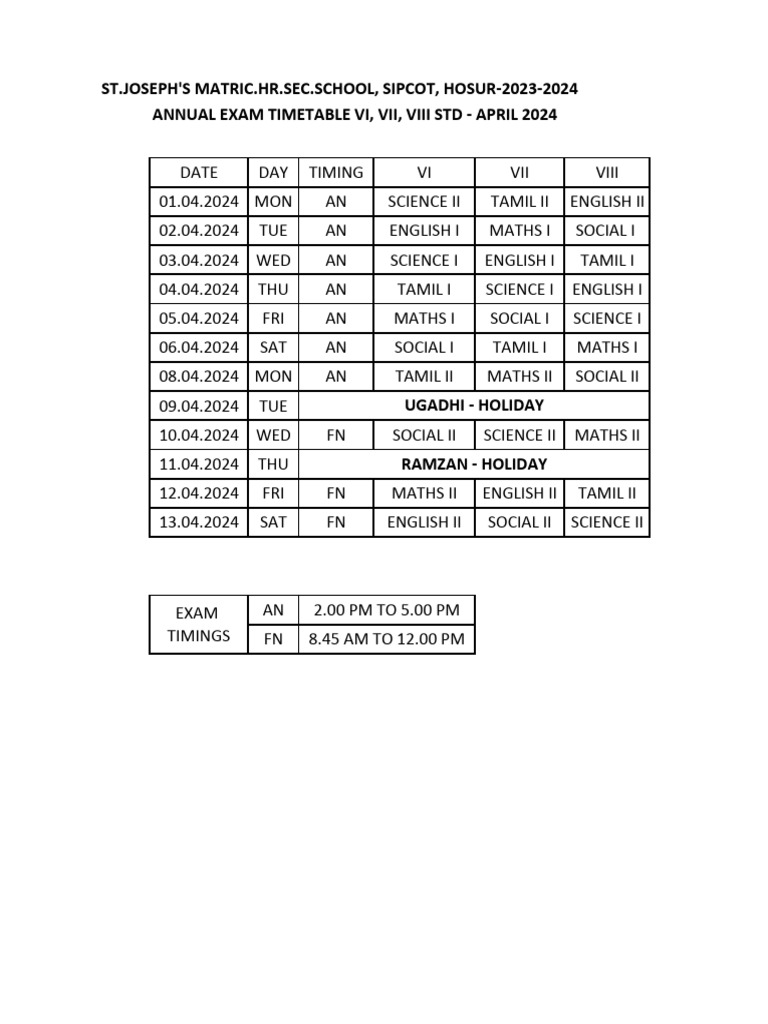 Annual Exam Timetable April 2024 | PDF | Social Science | Foreign ...