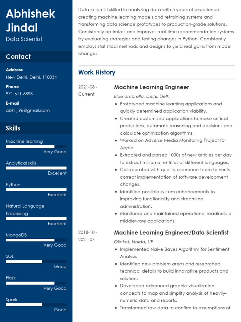 Abhishek Jindal Resume Data Scientist | PDF | Data Science | Machine Learning