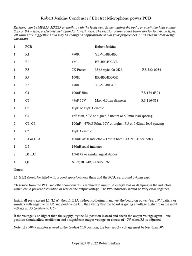 Mic Board P Parts Assembly | PDF | Resistor | Microphone