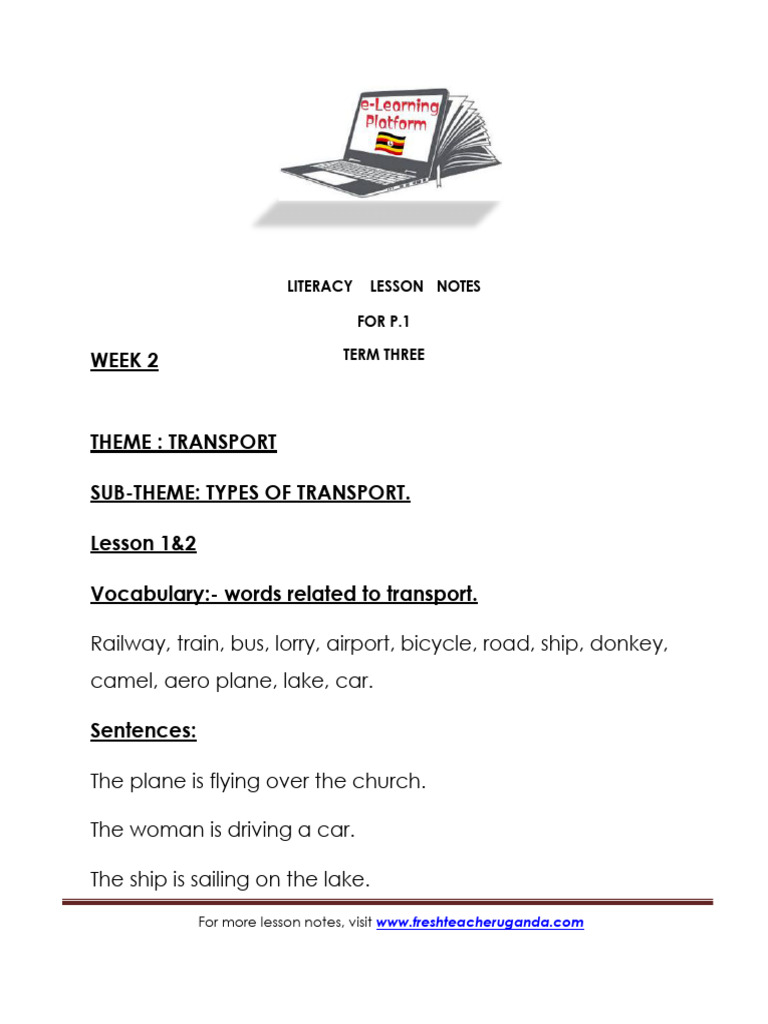 P.1 Literacy Lesson Notes: Transport | PDF | Plants | Root