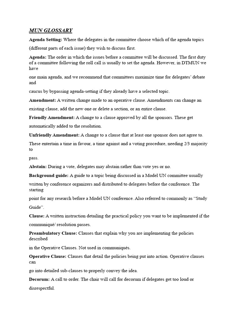 Mun Glossary | PDF | Committee | Government