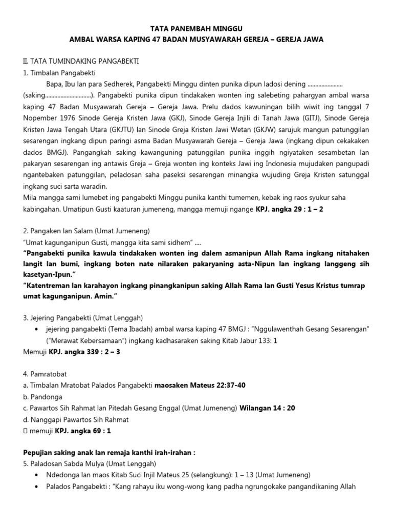 Tata Panembah Minggu BMGJ | PDF