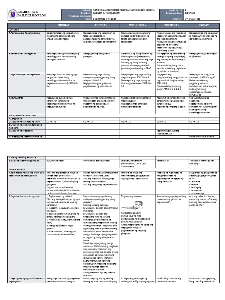 DLL_FILIPINO 5_Q3_W2 | PDF