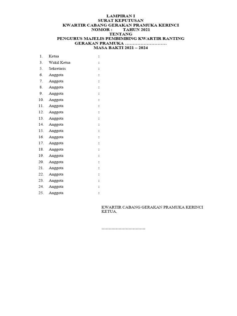 Contoh Pengurus Kwartir Ranting | PDF