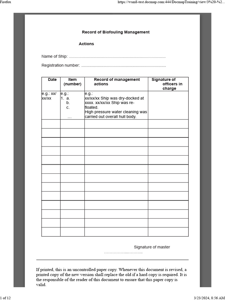 3 - Record of Biofouling Management Actions | PDF
