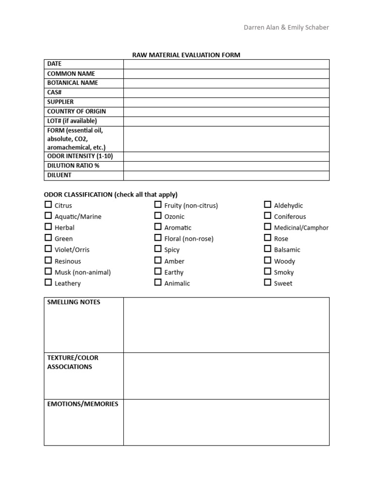 Raw Material Evaluation Form | PDF