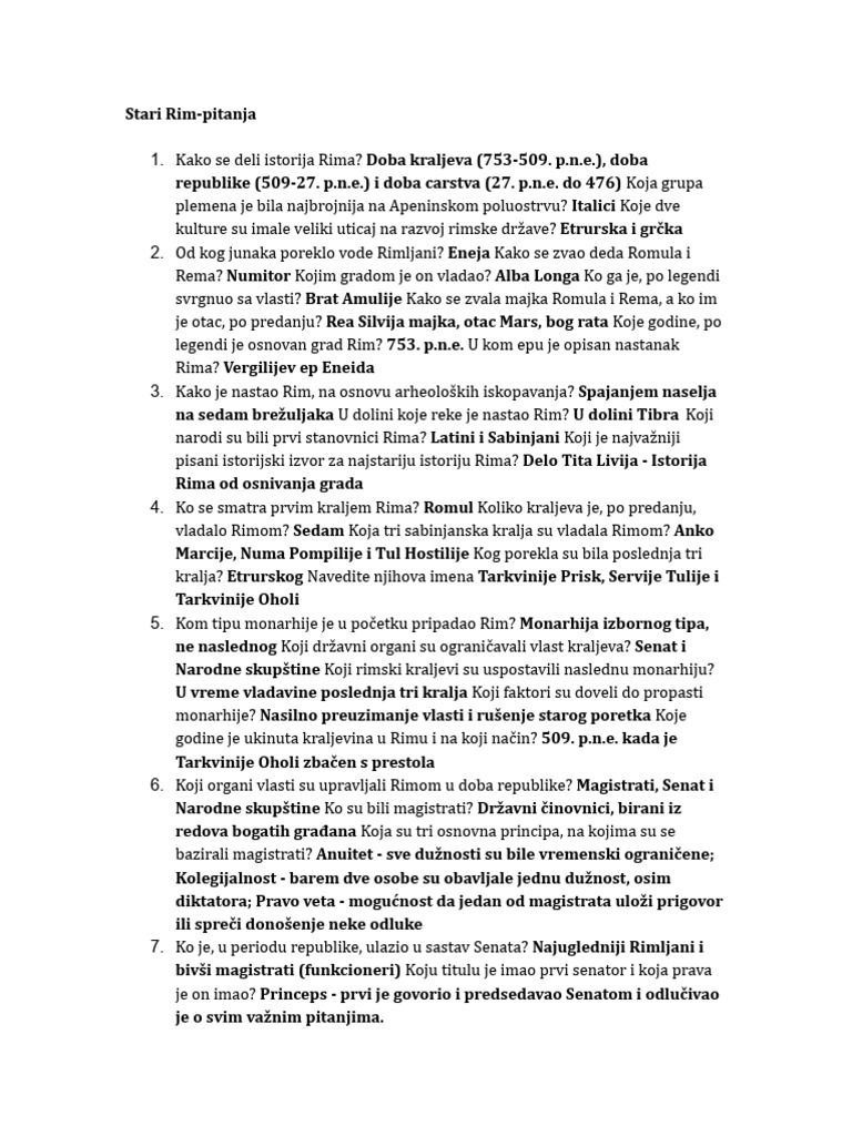 Stari Rim-Pitanja | PDF