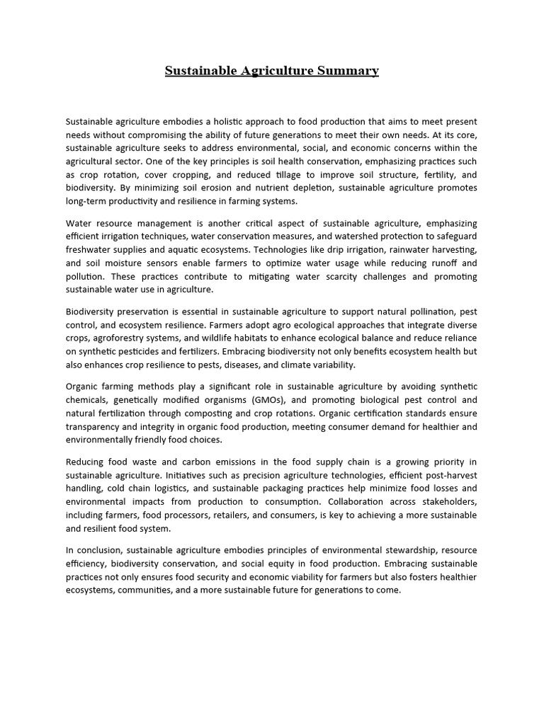 Sustainable Agriculture Summary | PDF