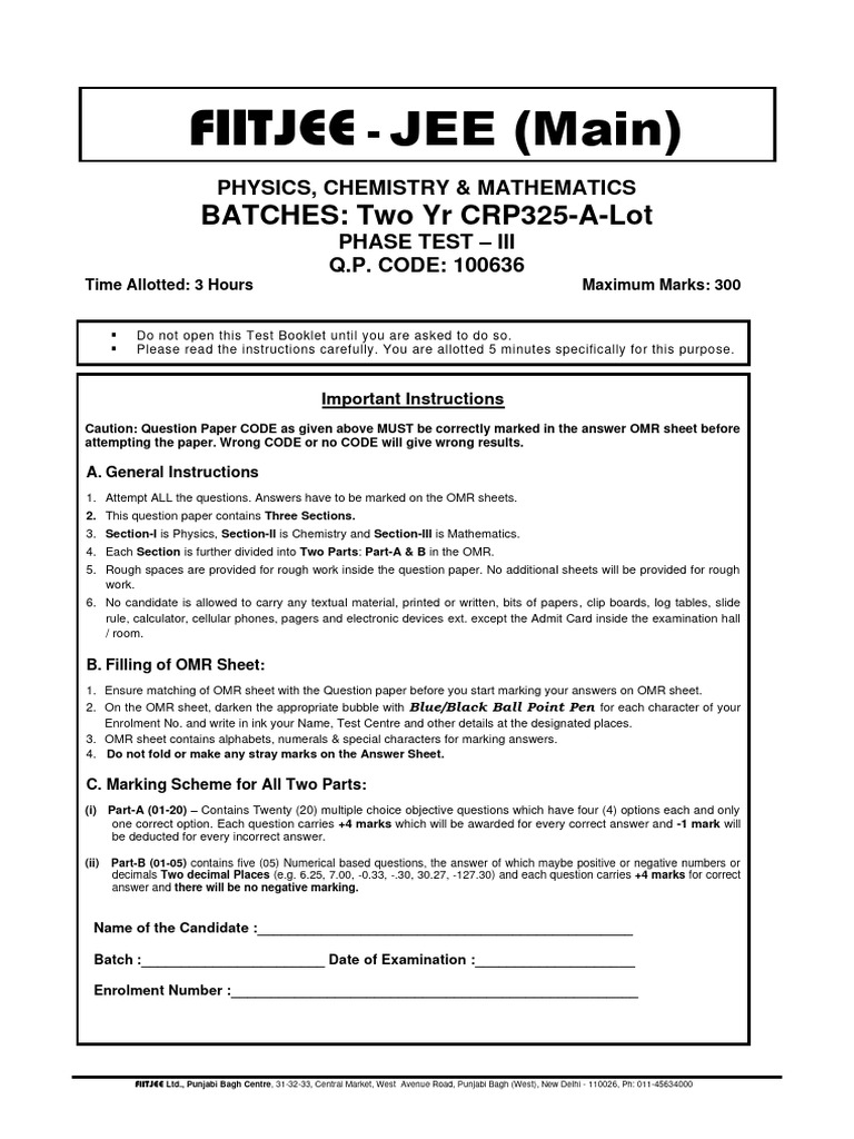 Fiitjee: JEE (Main) | Download Free PDF | Density | Physical Phenomena