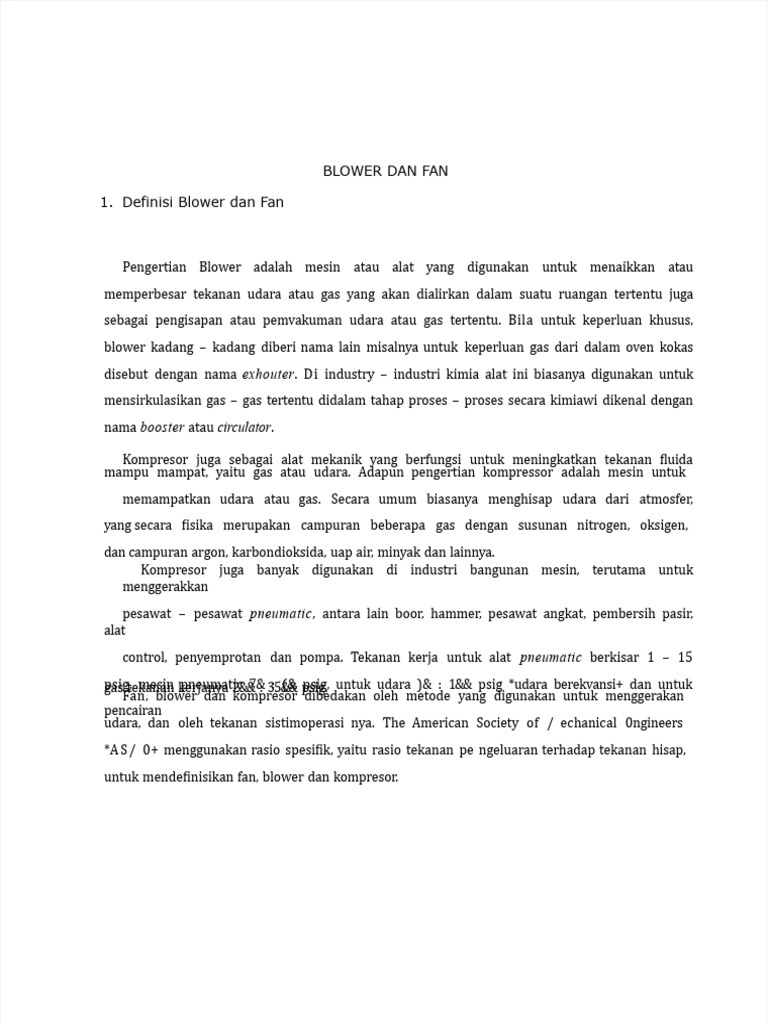 Pengertian dan Jenis Blower | PDF