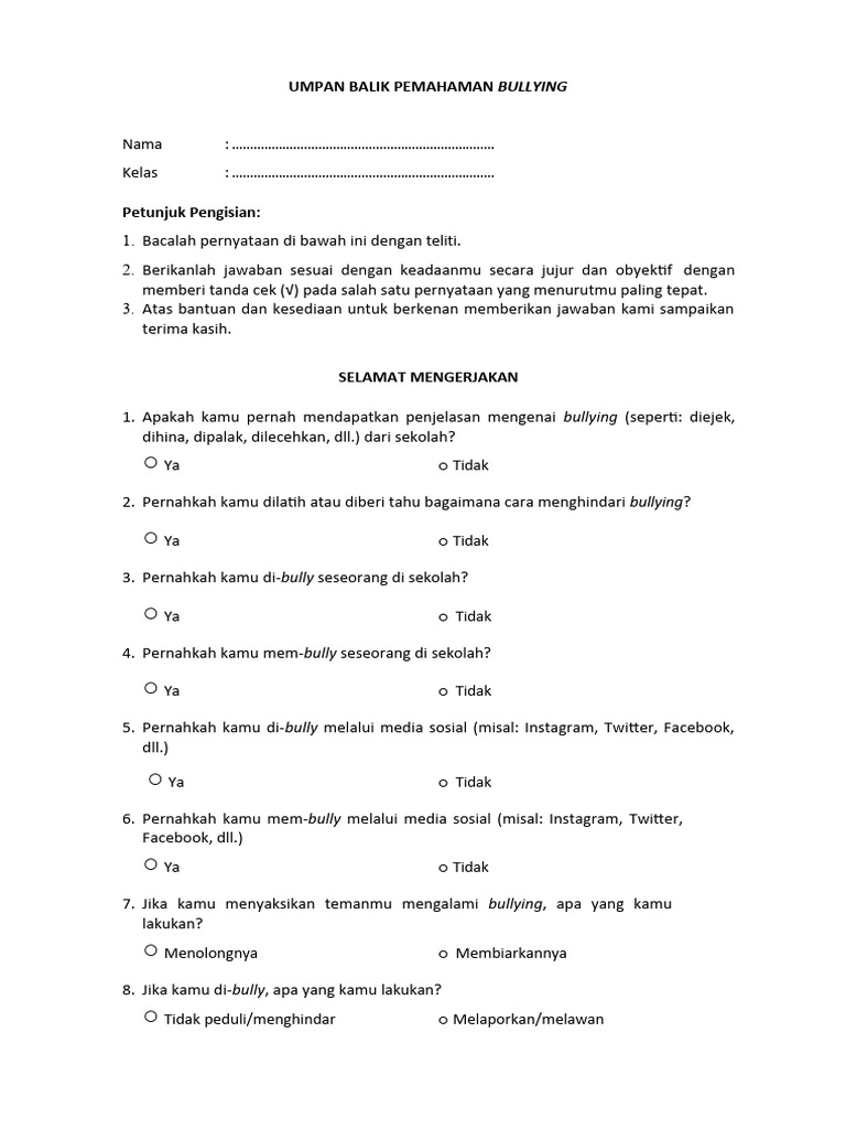 Angket School Bullying | PDF