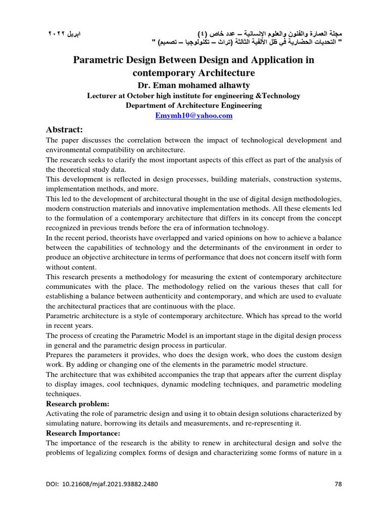 Parametric Design Between Design and Application in Contemporary ...