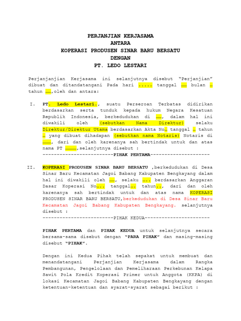 Draft Perjanjian Kerjasama Plasma | PDF