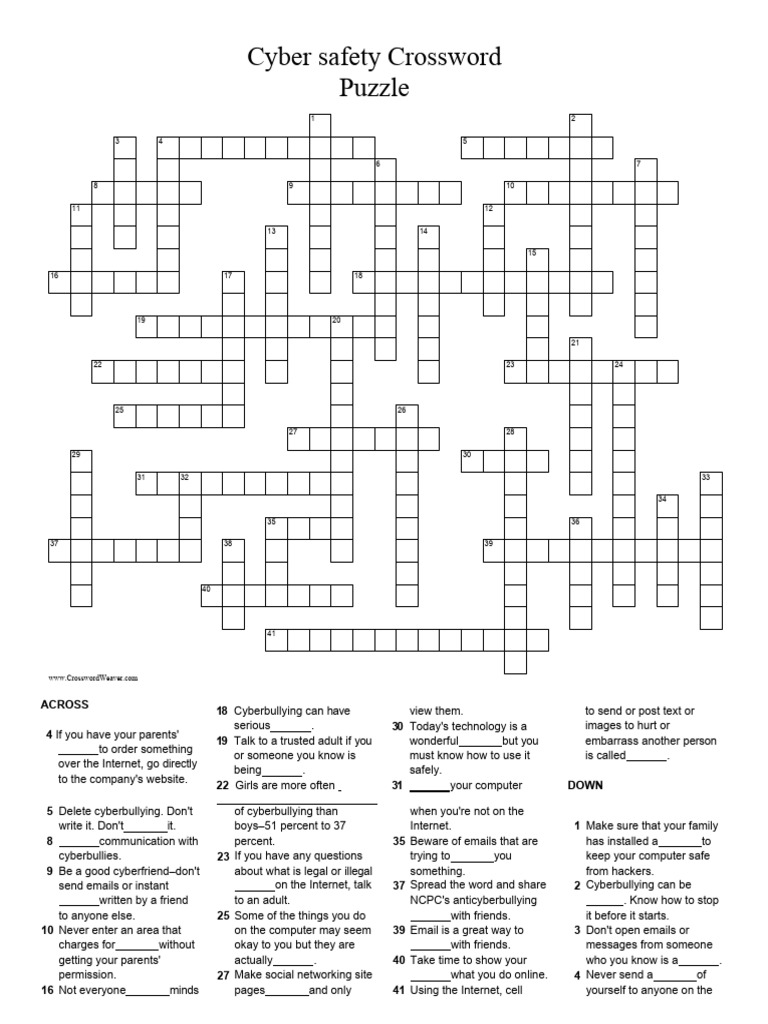 Cybersafety Crossword Puzzle | PDF | Cyberbullying | Internet