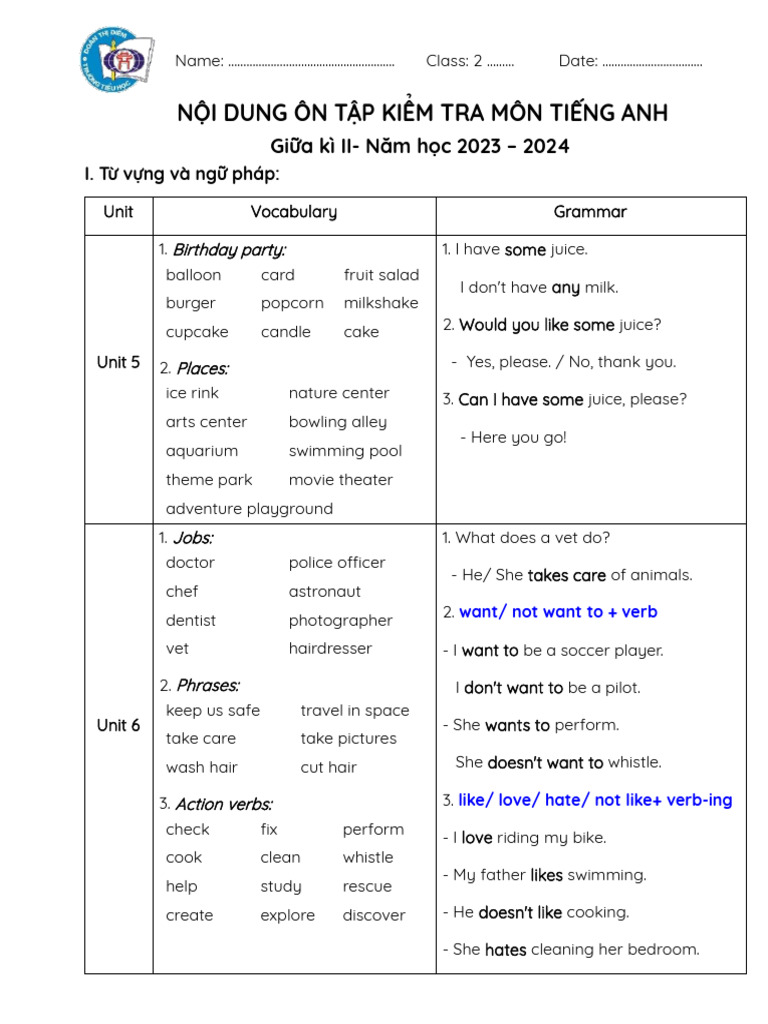 NỘI DUNG ÔN TẬP GK2 | PDF
