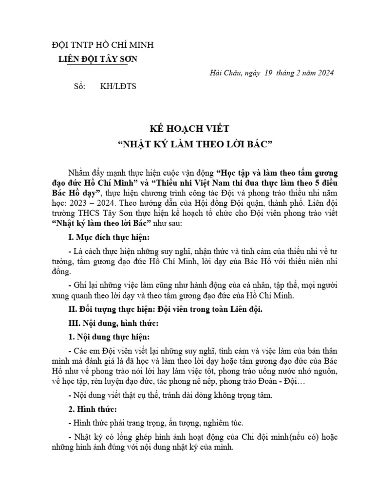 Ke Hoach Viet Nhat Ky | PDF