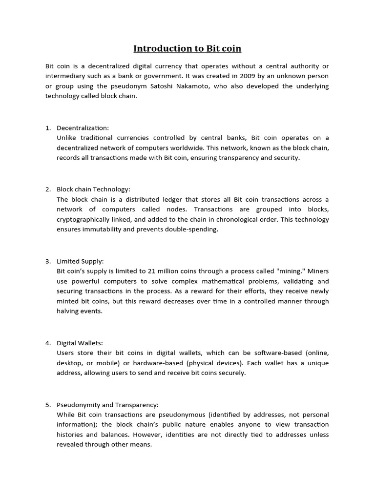 Introduction To Bit Coin | PDF | Bitcoin | Cryptocurrency