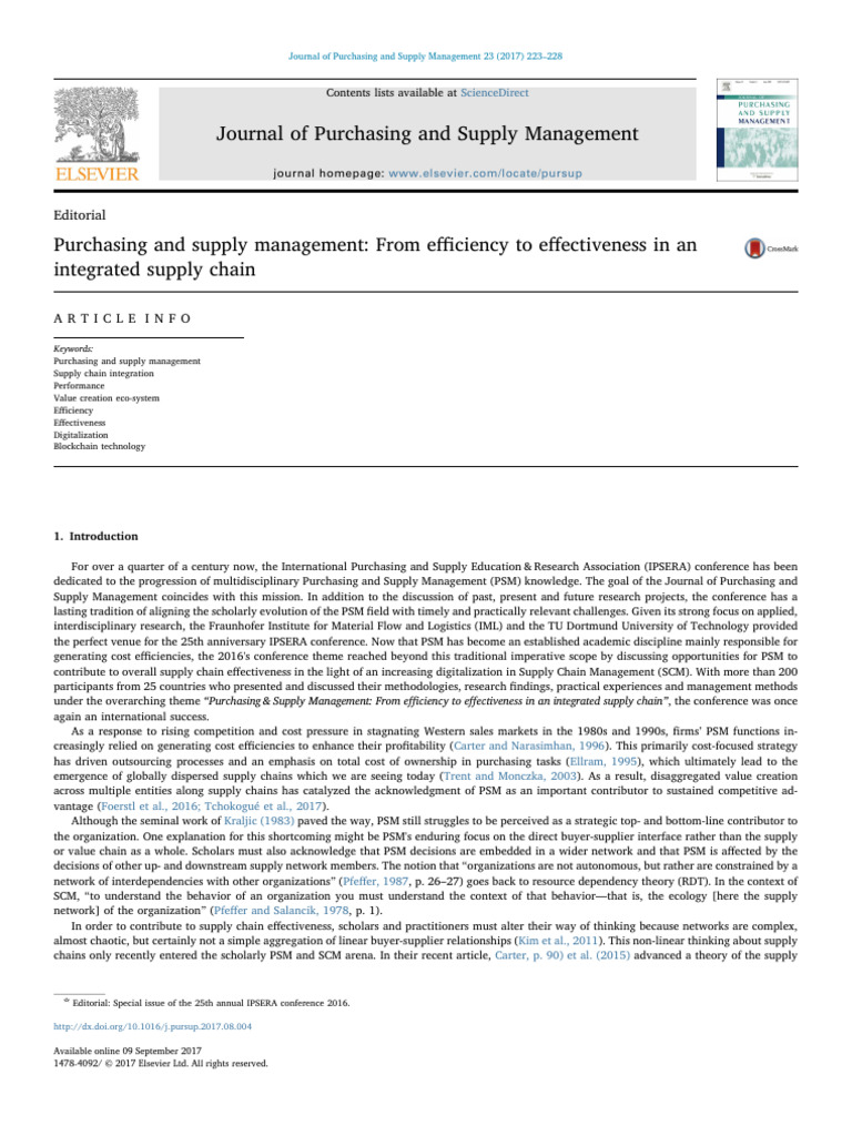 Journal of Purchasing and Supply Management | Download Free PDF | Supply Chain | Supply Chain ...