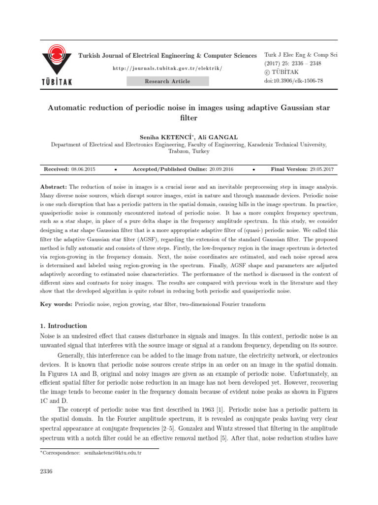 Automatic Reduction of Periodic Noise in Images Using Adaptive Gaussian Star Filter | Download ...