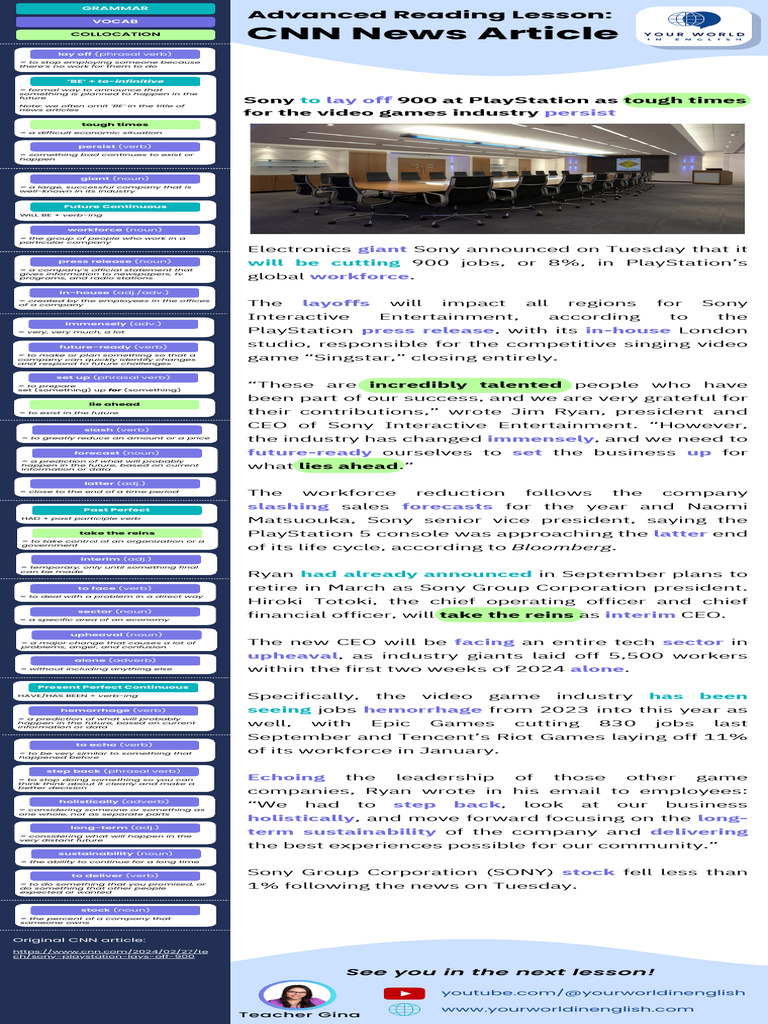 CNN Article - PlayStation Layoffs | Download Free PDF | Verb | Adjective