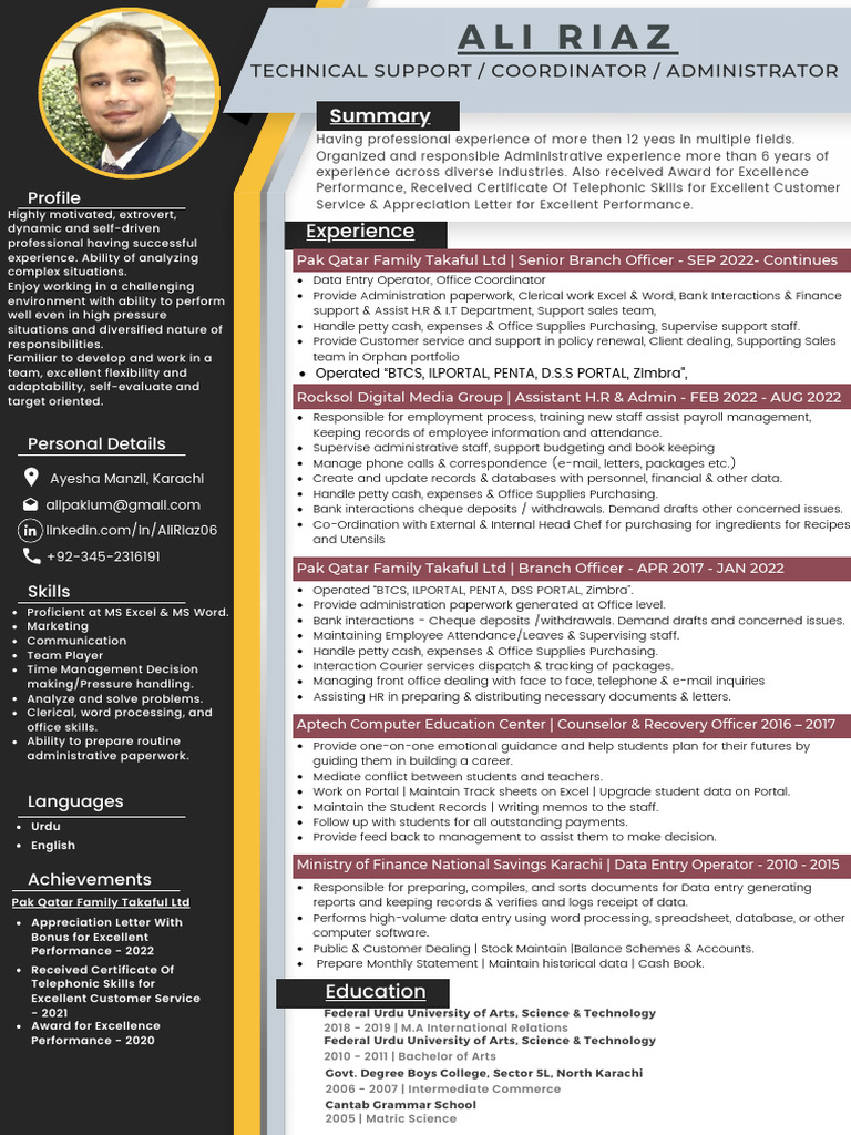 Ali Riaz CV | PDF | Banks | Microsoft Excel