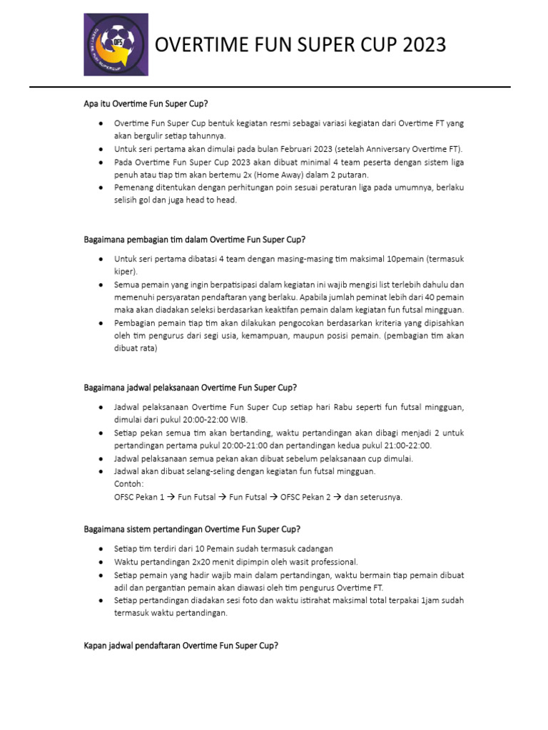 Overtime Fun Super Cup 2023 | PDF | Olahraga & Rekreasi