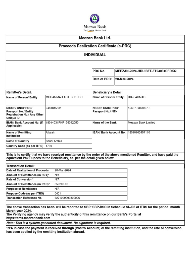 Remittance Confirmation for Individuals | PDF
