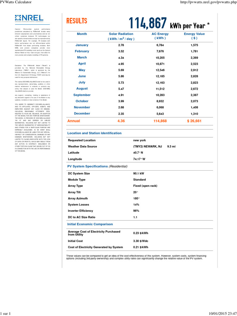 PVWatts Calculator Report | PDF | Photovoltaics | Photovoltaic System