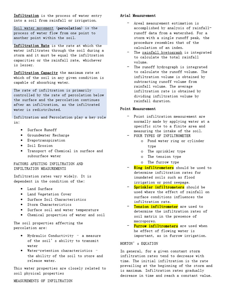 INFILTRATION | PDF | Surface Runoff | Soil