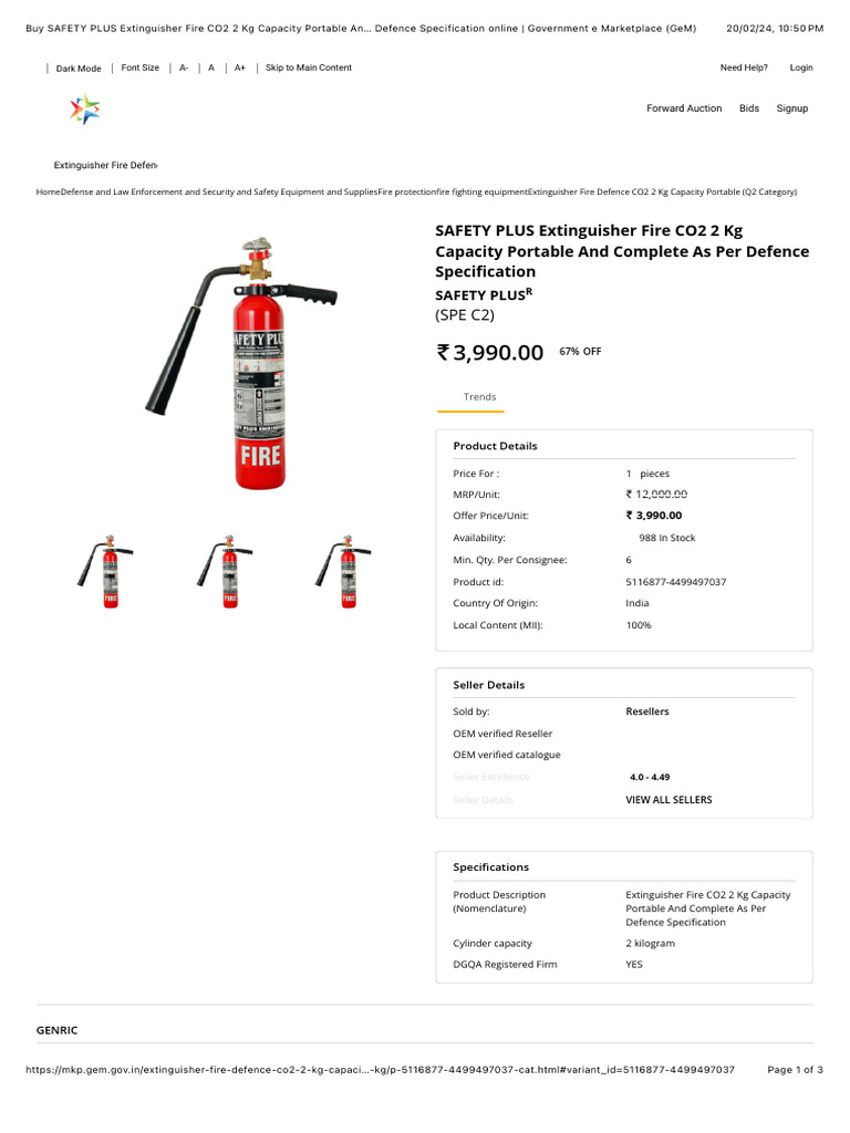 Buy SAFETY PLUS Extinguisher Fire CO2 2 KG Capacity Portable and ...
