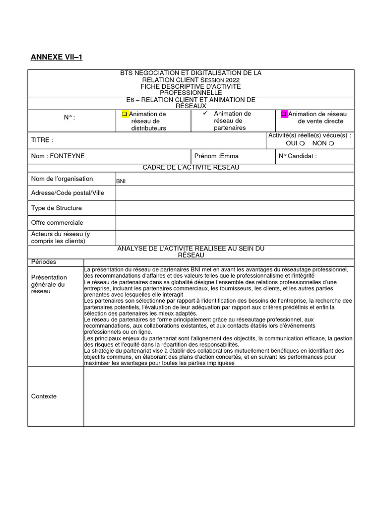 Fiche E6 Réseau de Partenaire | PDF