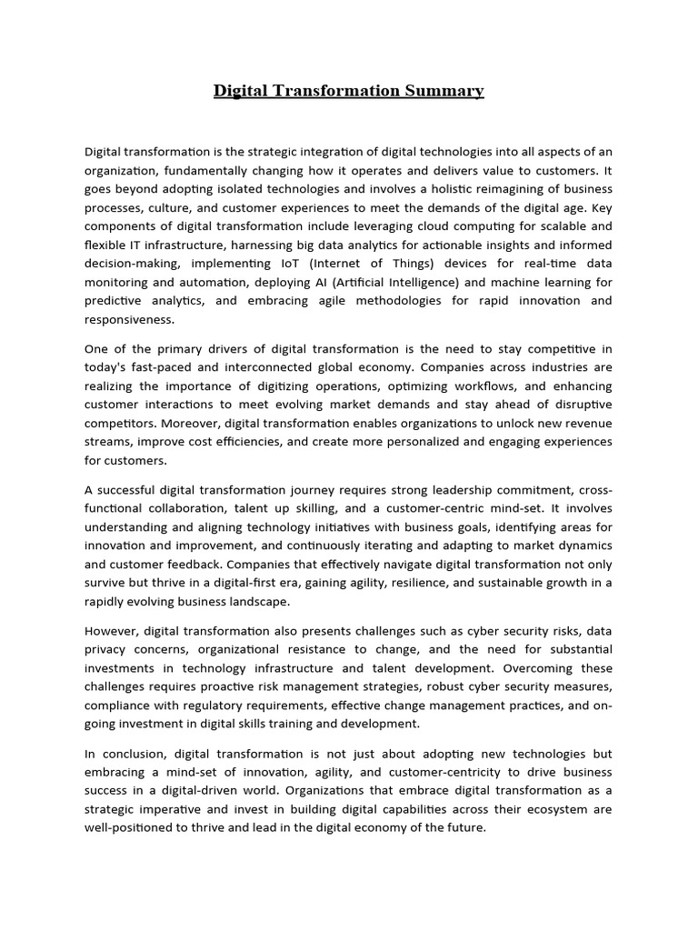 Digital Transformation Summary | PDF | Internet Of Things | Change Management