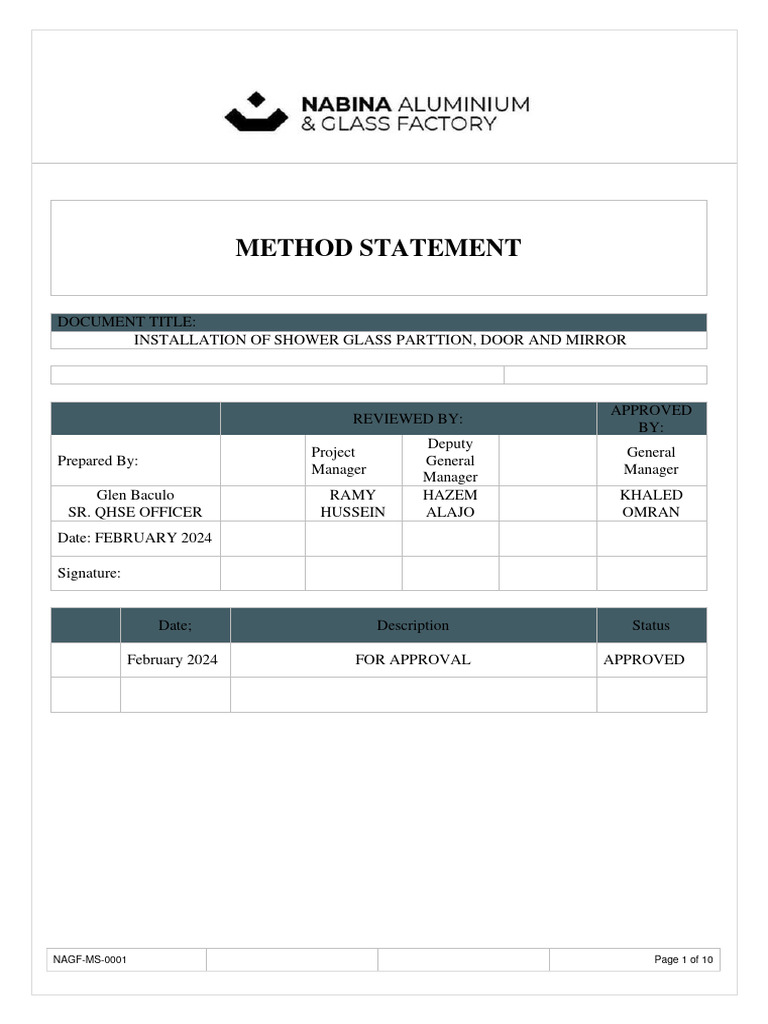 Nabina Method Statement for Mirror and Toilet Partition Installation ...