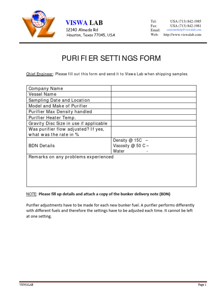 Viswa Lab Purifier Settings Form | PDF | Technology & Engineering